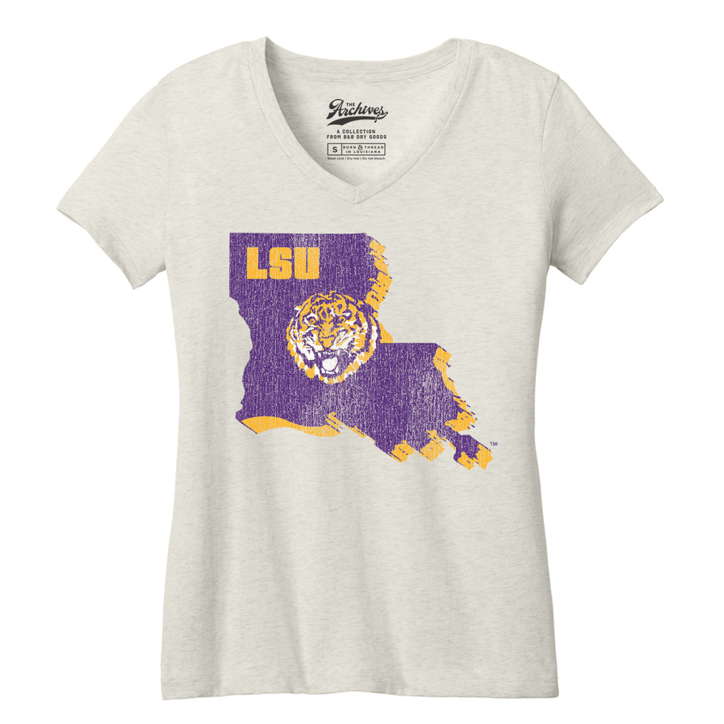 B&B Dry Goods LSU Tigers The Archives Round Vault State Women's V-Neck ...