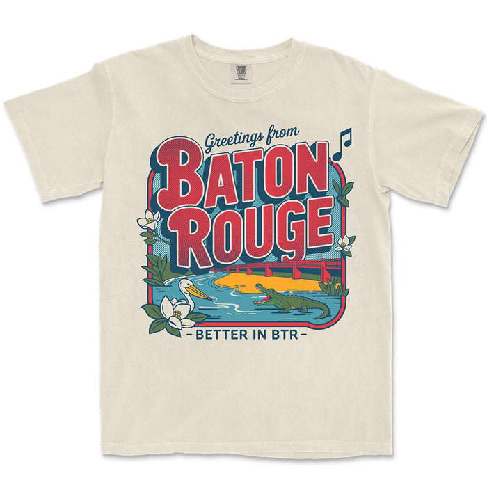B&B Dry Goods x Better In BTR - Postcard Garment Dyed T-Shirt - Ivory — Bengals & Bandits