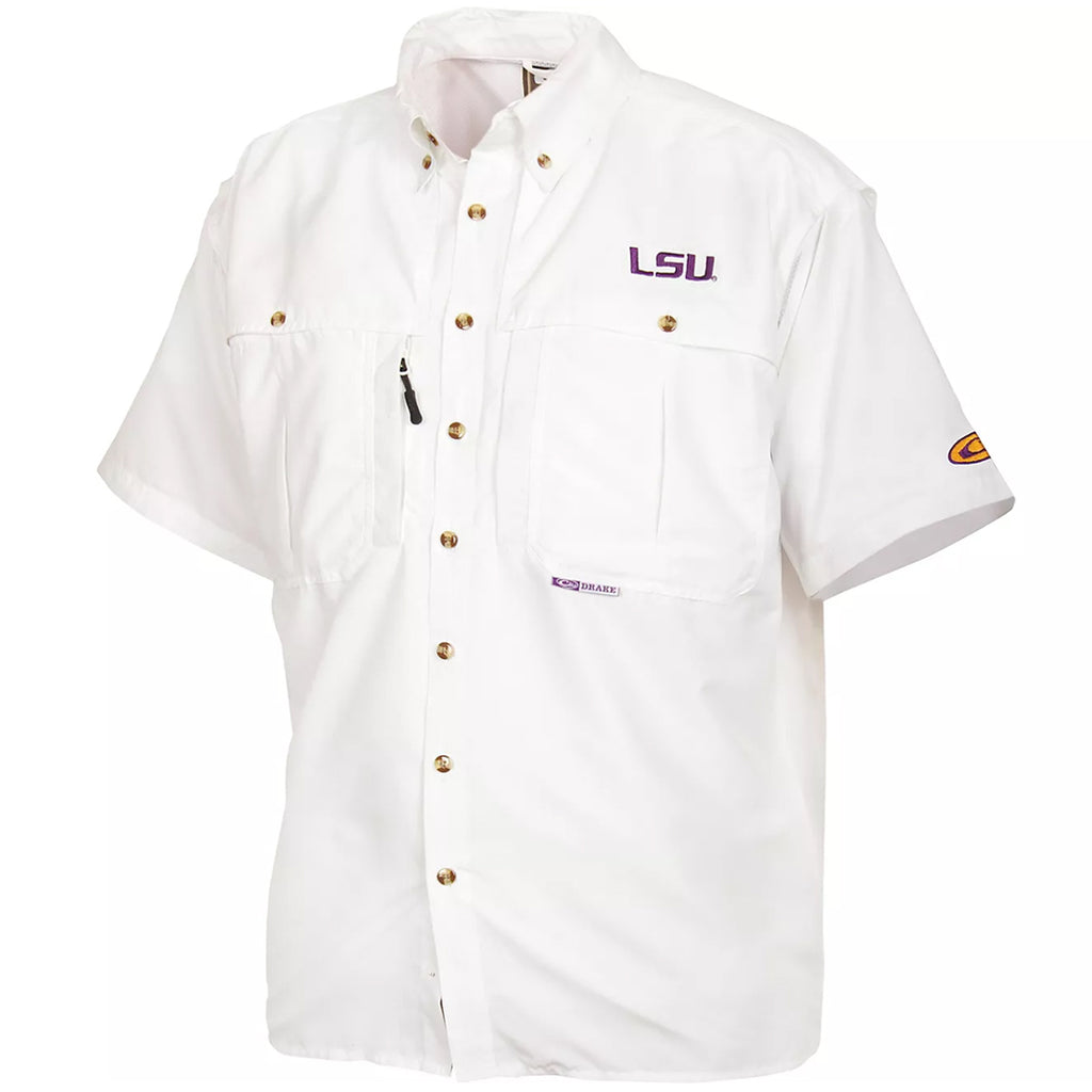 LSU Tigers Drake Waterfowl Wingshooter Outdoor Short Sleeve Shirt - Wh ...