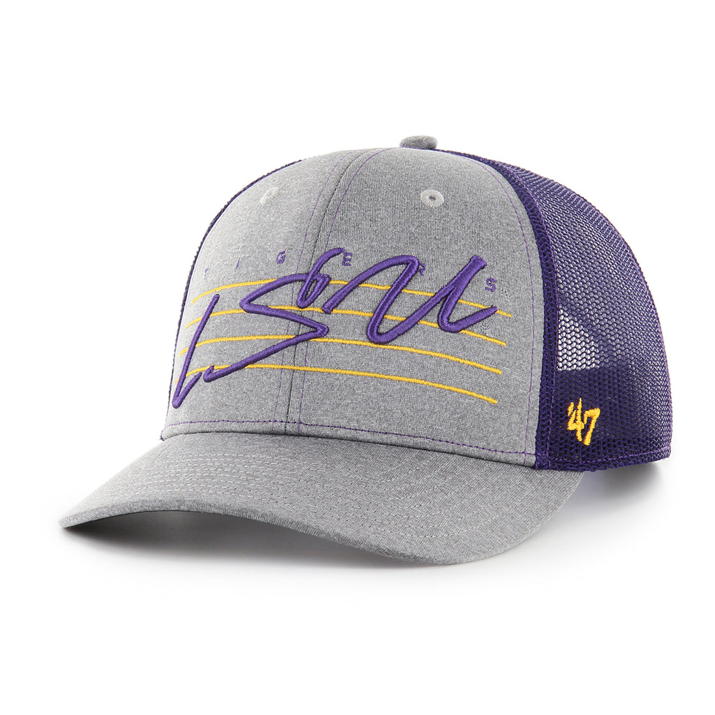 LSU Tigers 47 Brand Script Downdraft Mesh 47 Trucker Hat - Grey ...