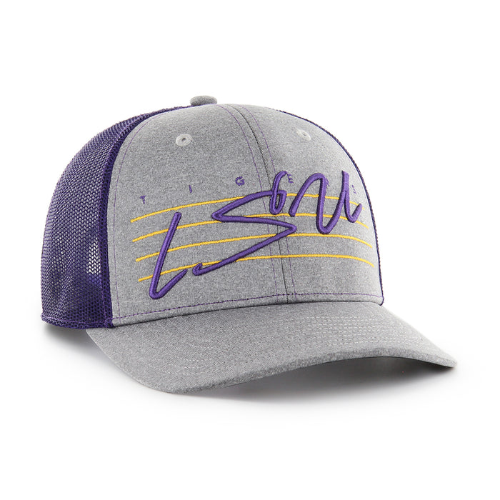 LSU Tigers 47 Brand Script Downdraft Mesh 47 Trucker Hat - Grey ...