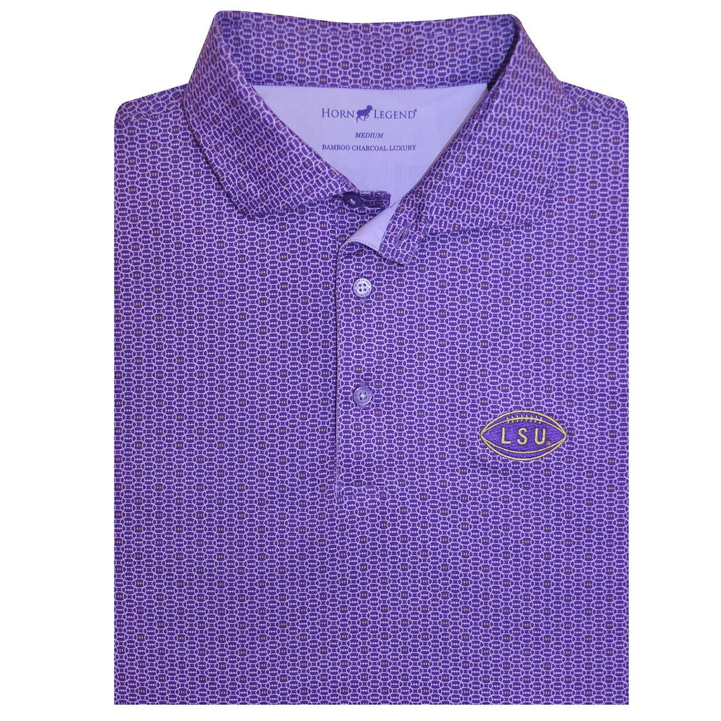 LSU Tigers Horn Legend Vault Football Pattern Spiral Stretch Polo - Pu ...
