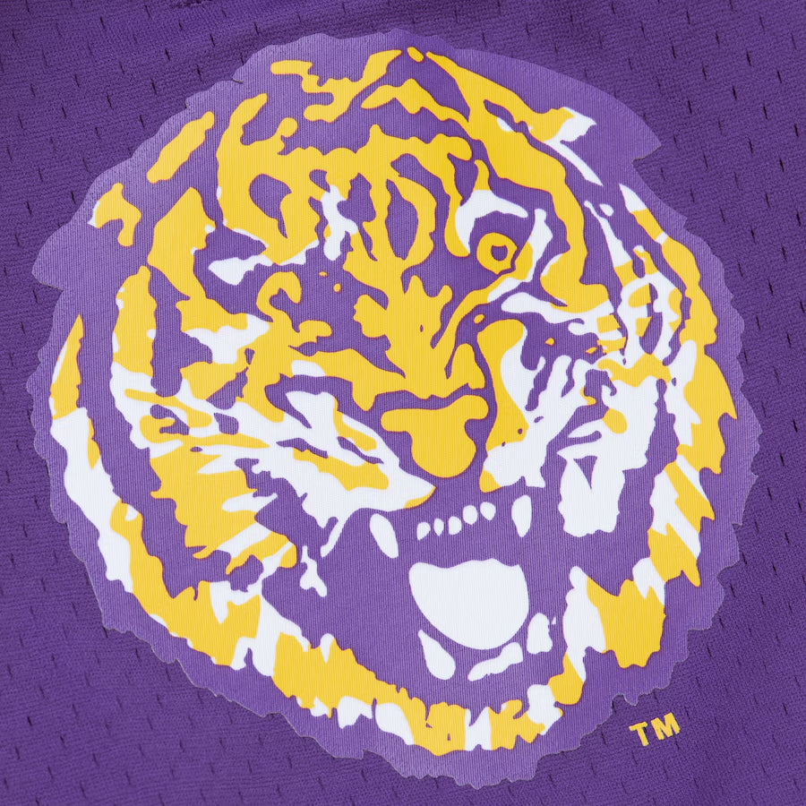 LSU Tigers Mitchell & Ness Round Vault Team ID Mesh Pocket Shorts - Pu ...