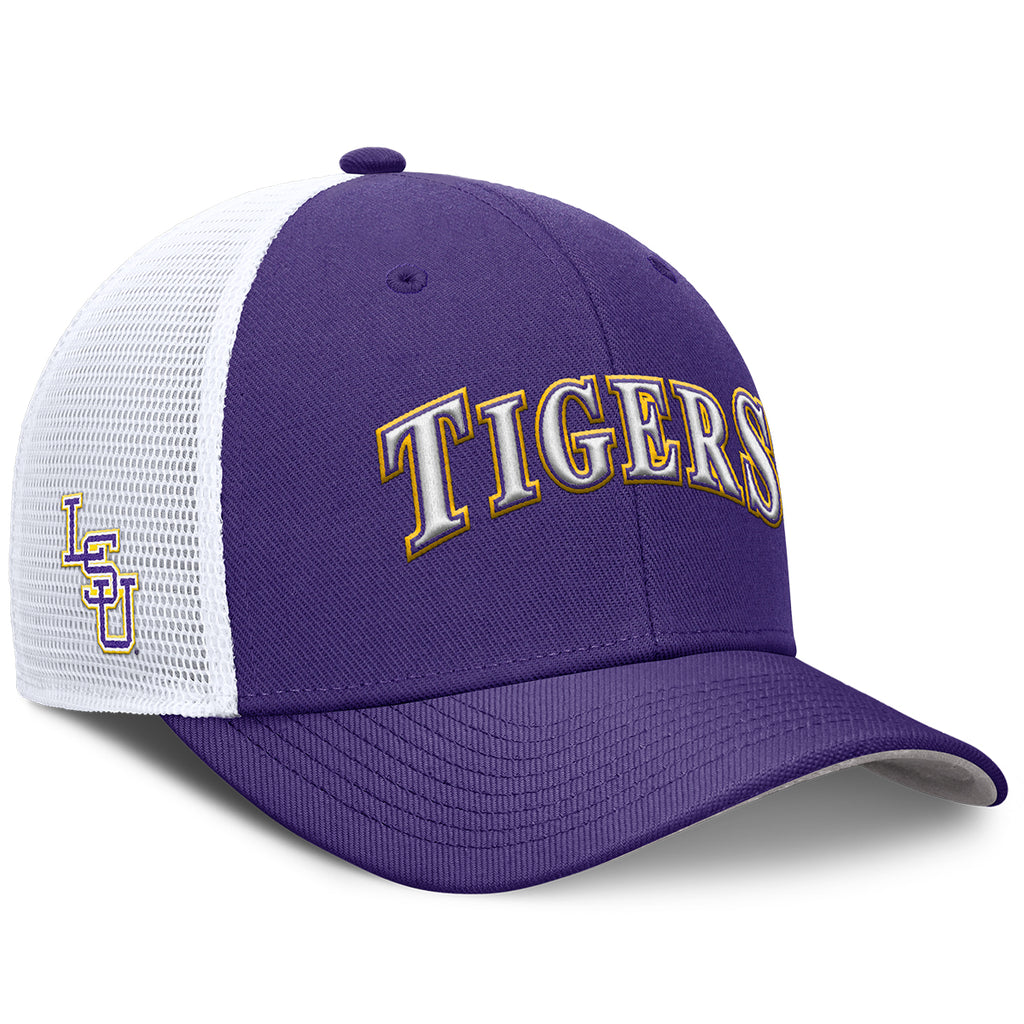 LSU Tigers Nike On-Field Baseball Coaches Tigers Arch Rise Trucker Hat ...