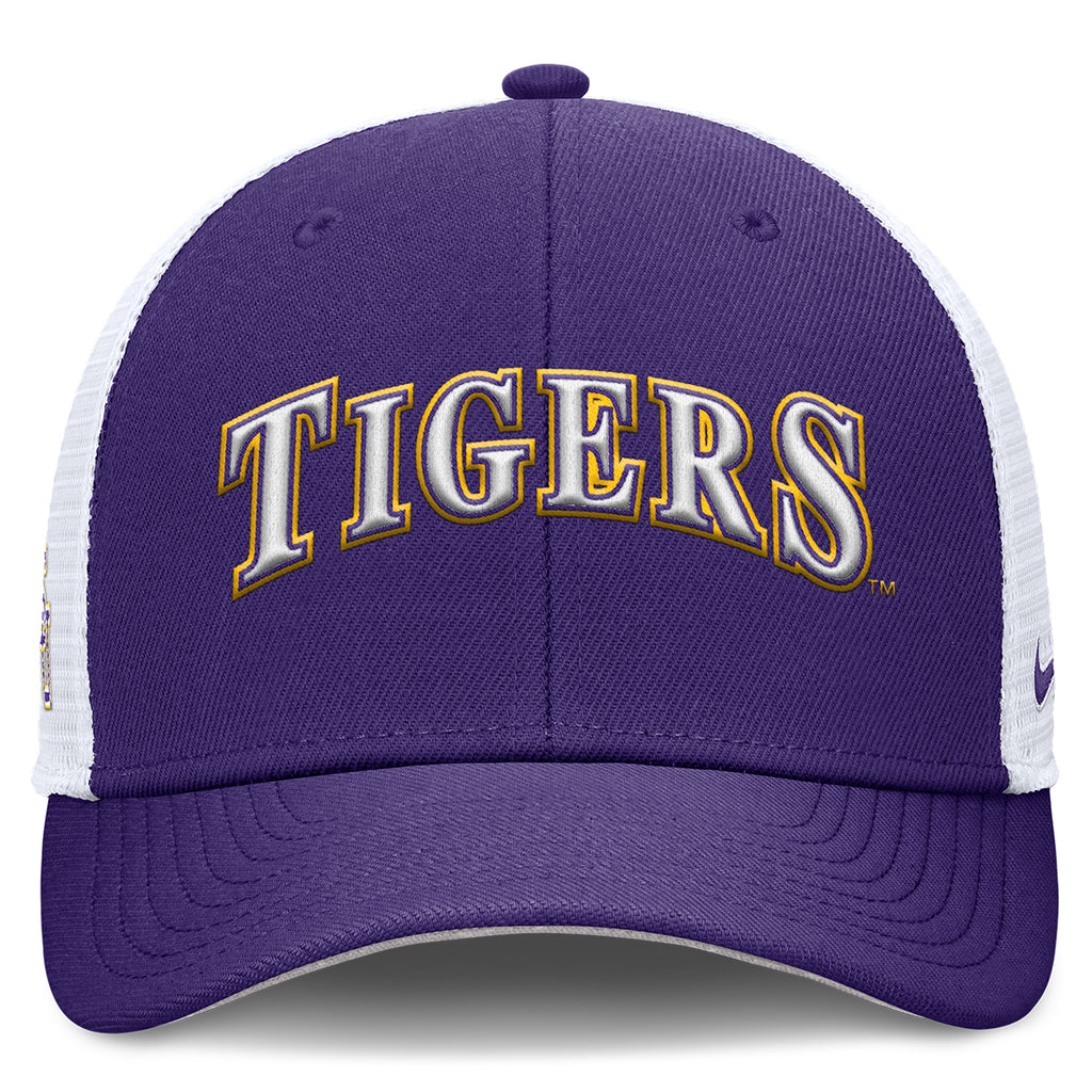 LSU Tigers Nike On-Field Baseball Coaches Tigers Arch Rise Trucker Hat ...