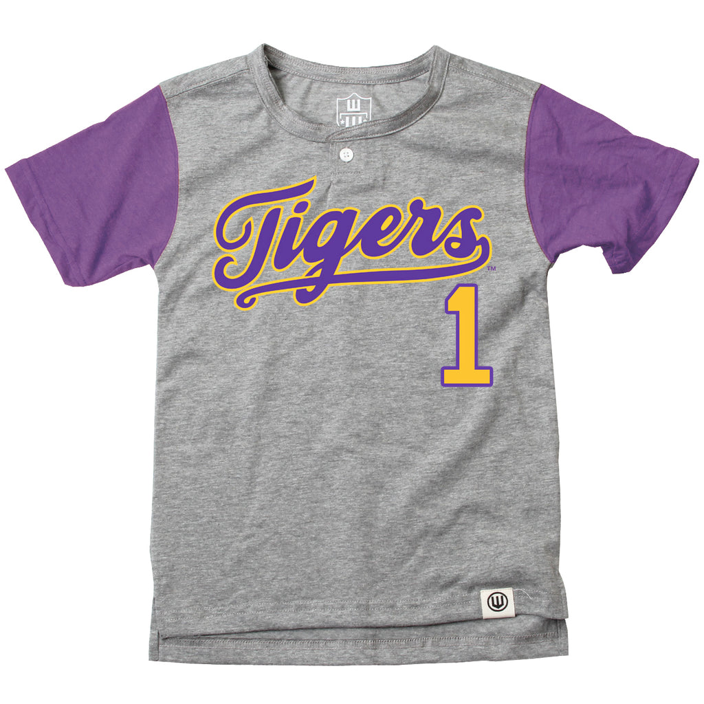 LSU Tigers Wes & Willy #1 Script Tigers Kids Short Sleeve Henley T-Shi ...