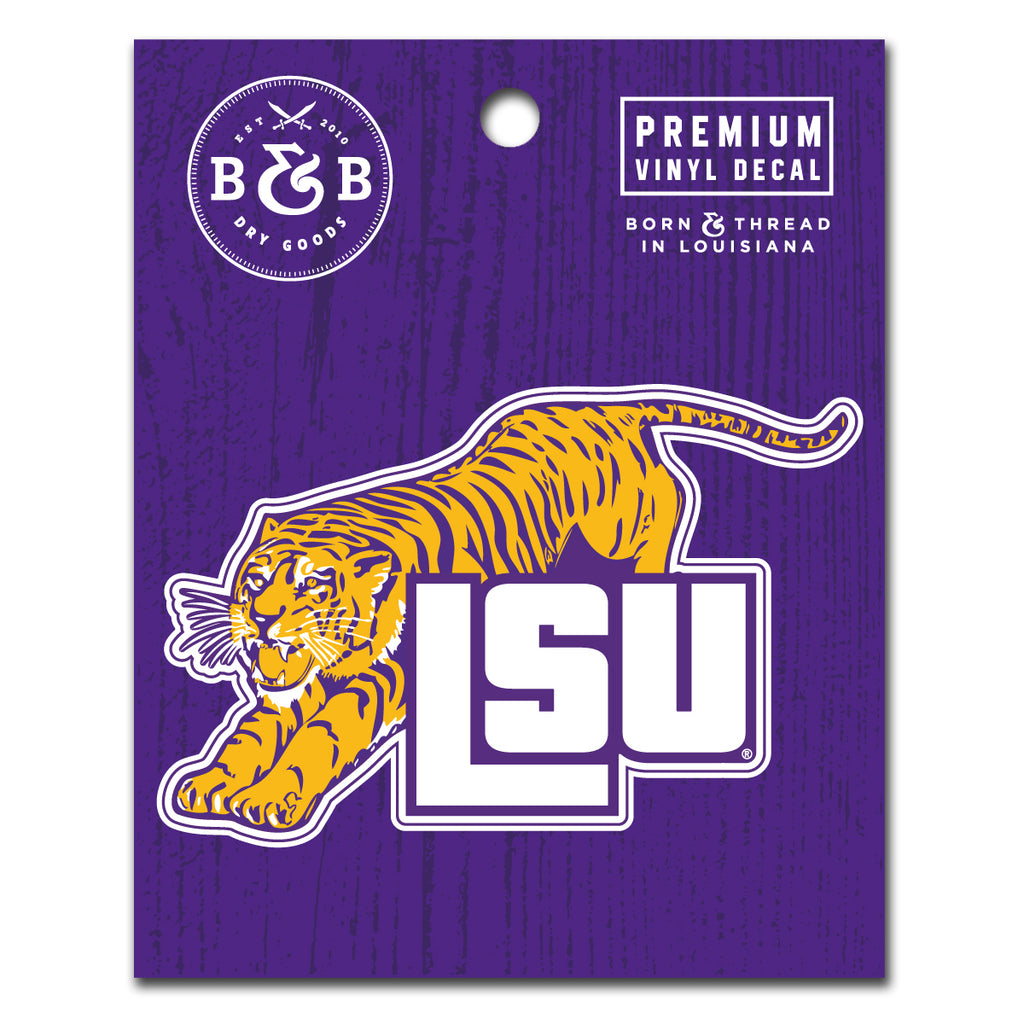 B&B Dry Goods LSU Tigers Retro Leap Premium Vinyl Decal — Bengals & Bandits