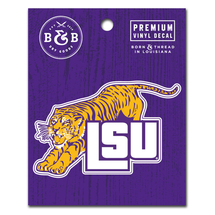 B&B Dry Goods LSU Tigers Retro Leap Premium Vinyl Decal — Bengals & Bandits